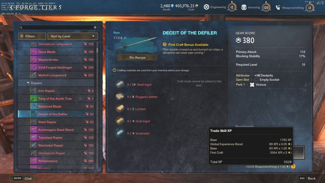 New World Weaponsmithing Guide